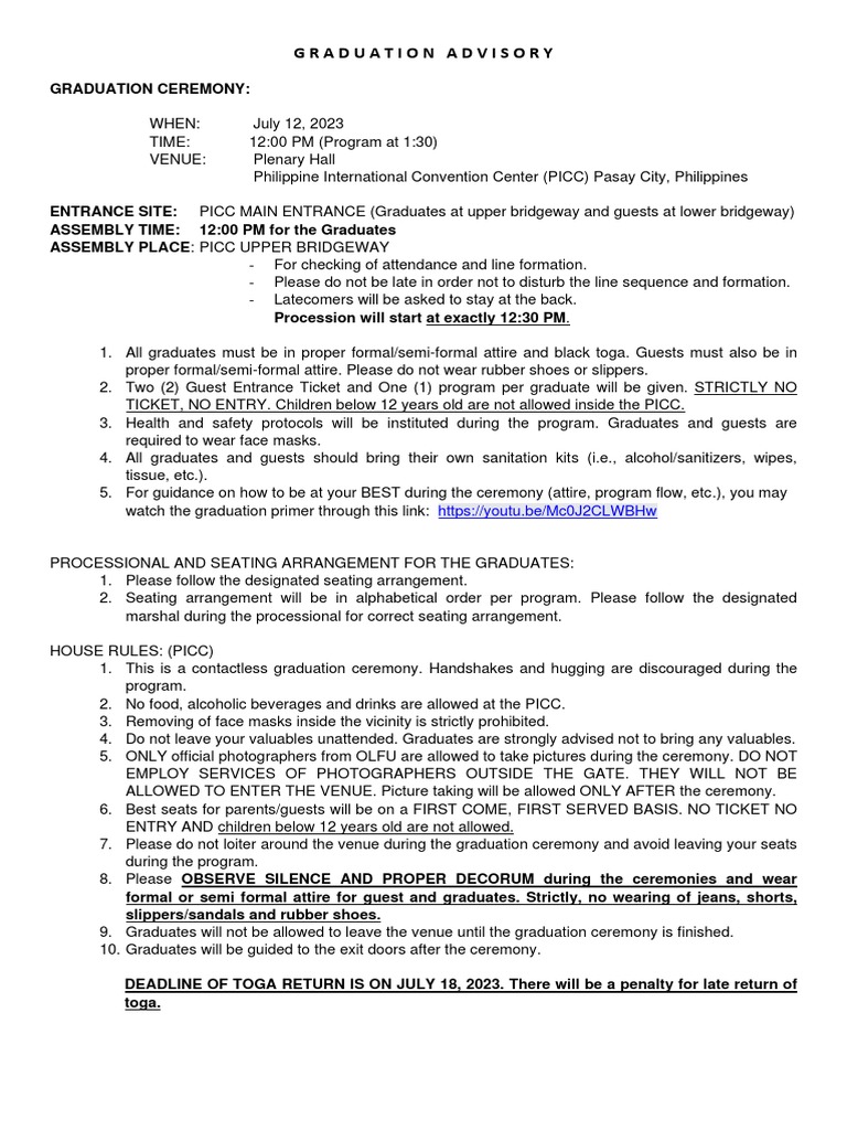 Graduation Advisory - July 12 PM | PDF