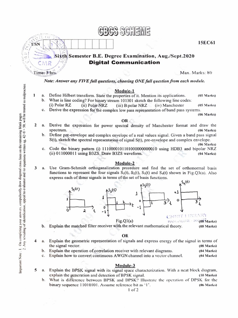 DC CBCS Sept 2020 Question Paper | PDF | Data Transmission | Radio Technology
