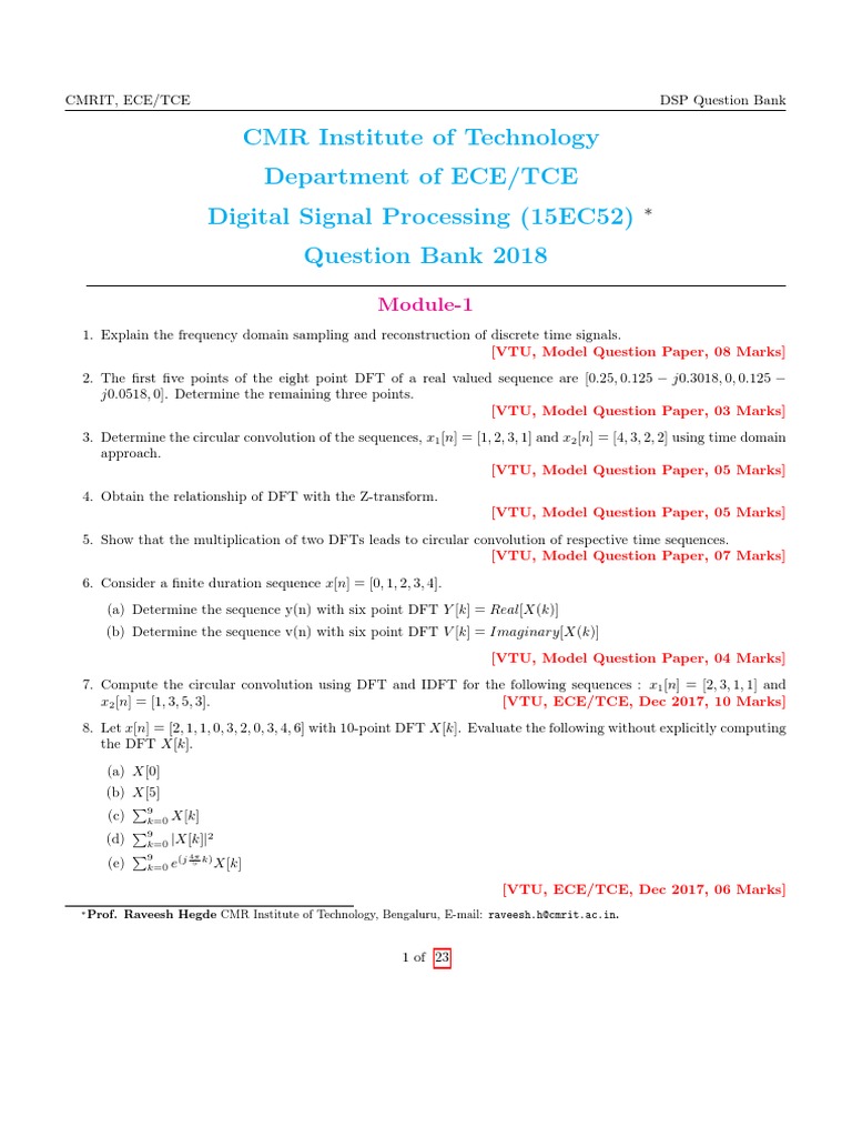 Question Bank | PDF | Discrete Fourier Transform | Algorithms