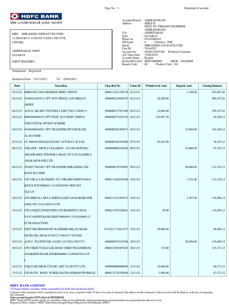 Bank Statement - Shraddha | PDF | Banking | Financial Services