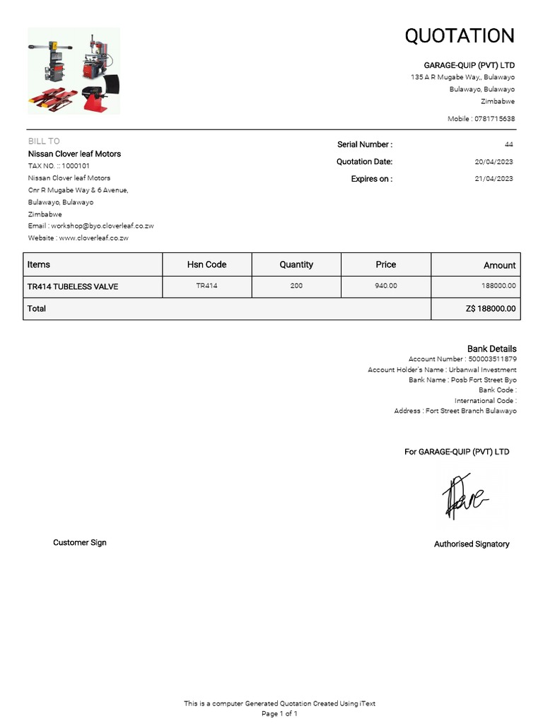 Quotation - Nissan Clover Leaf Motors - 44 | Download Free PDF | Payments | Economies