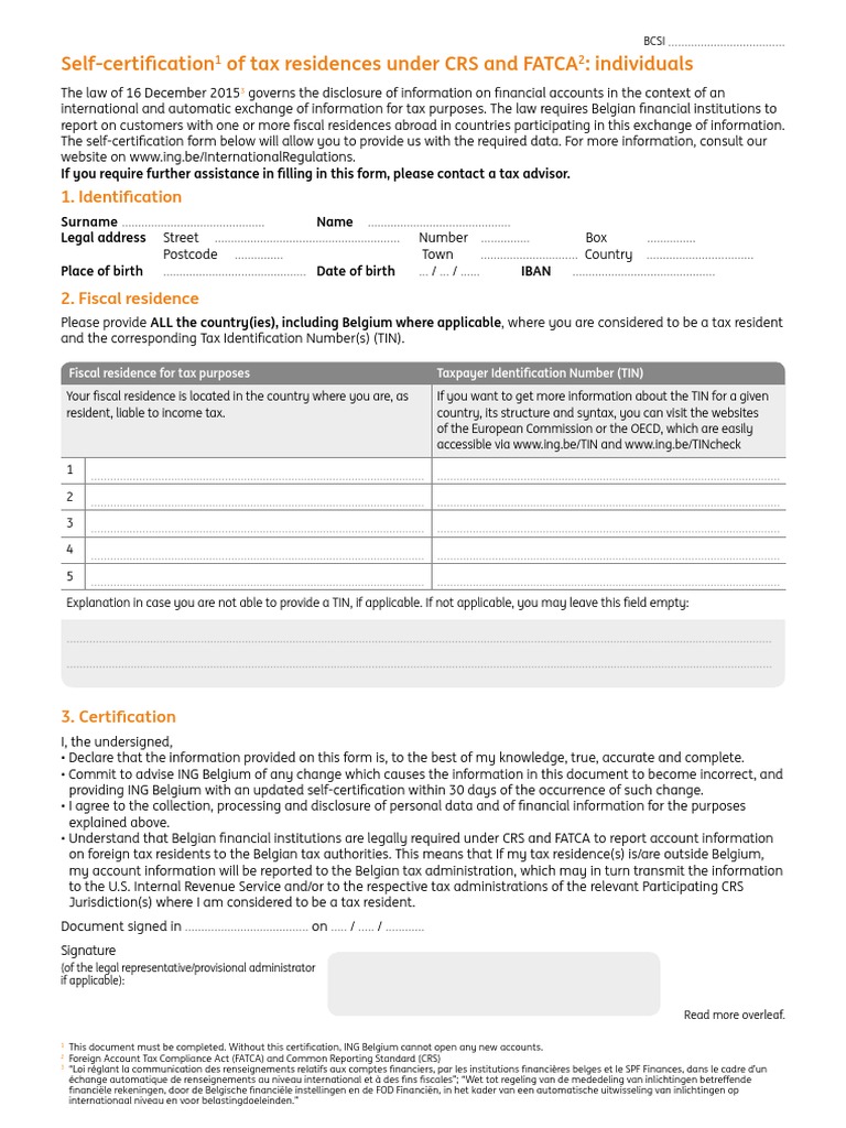 715513e-Kyc Fatcacrs Pi Form Self-Certification Intranet | PDF ...