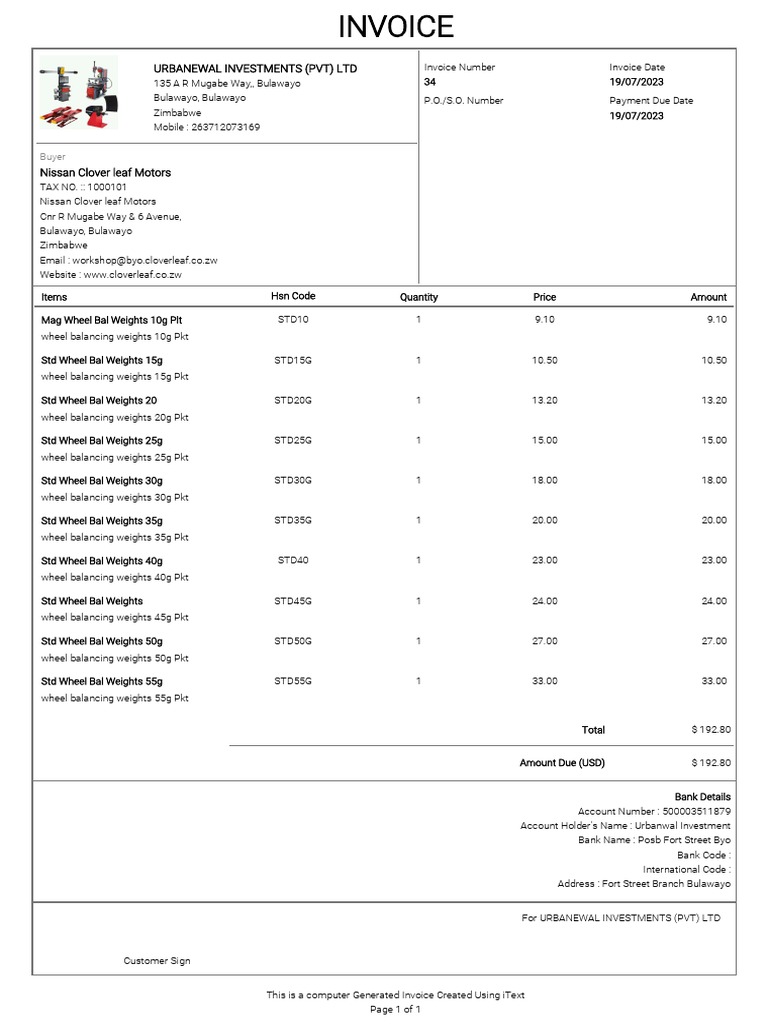 Invoice - Nissan Clover Leaf Motors - 34 | PDF | Invoice | Payments