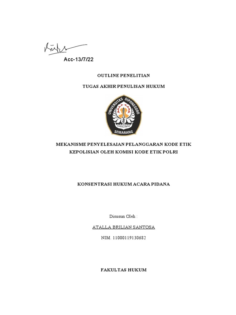 Outline Acara Pidana Atalla Brilian Santosa 11000119130682 | PDF | Hukum