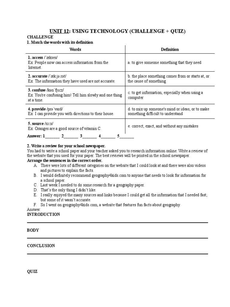 Technology Use Challenge and Quiz | PDF | Information | Mass Media