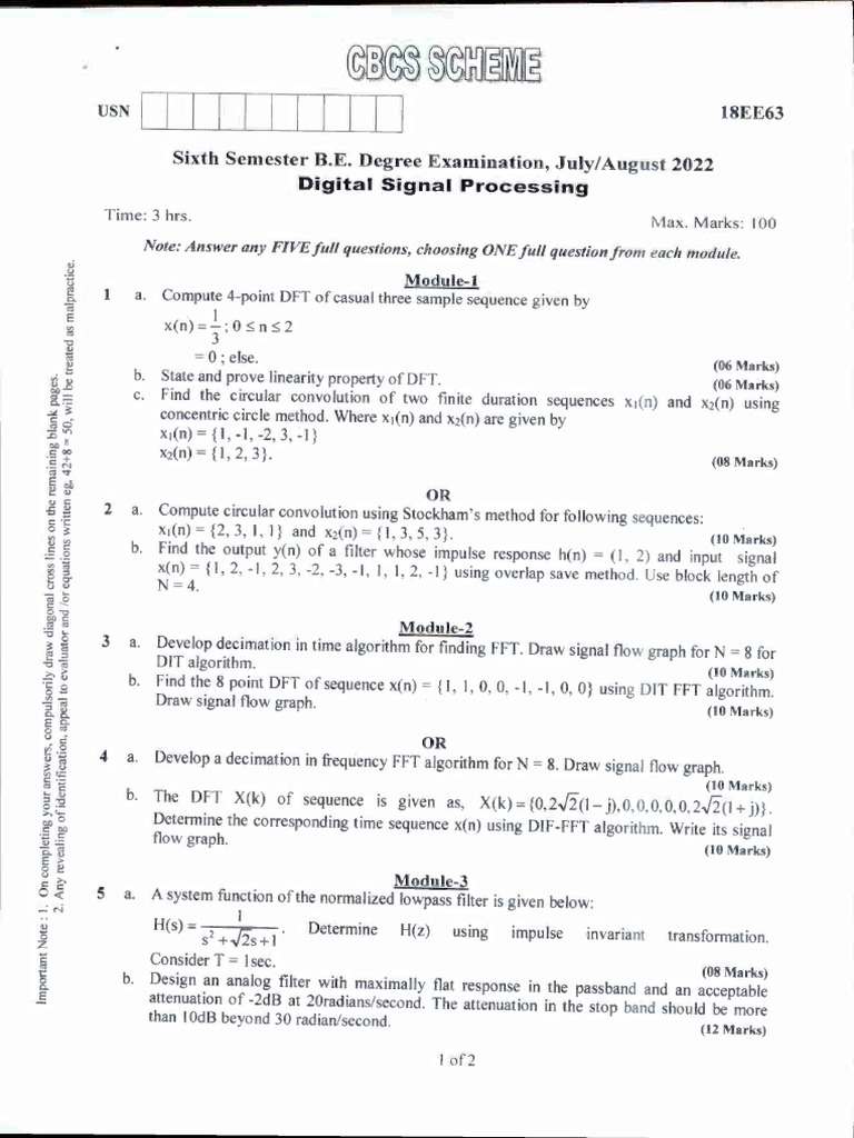 VTU Exam Question Paper With Solution of 18EE63 Digital Signal ...