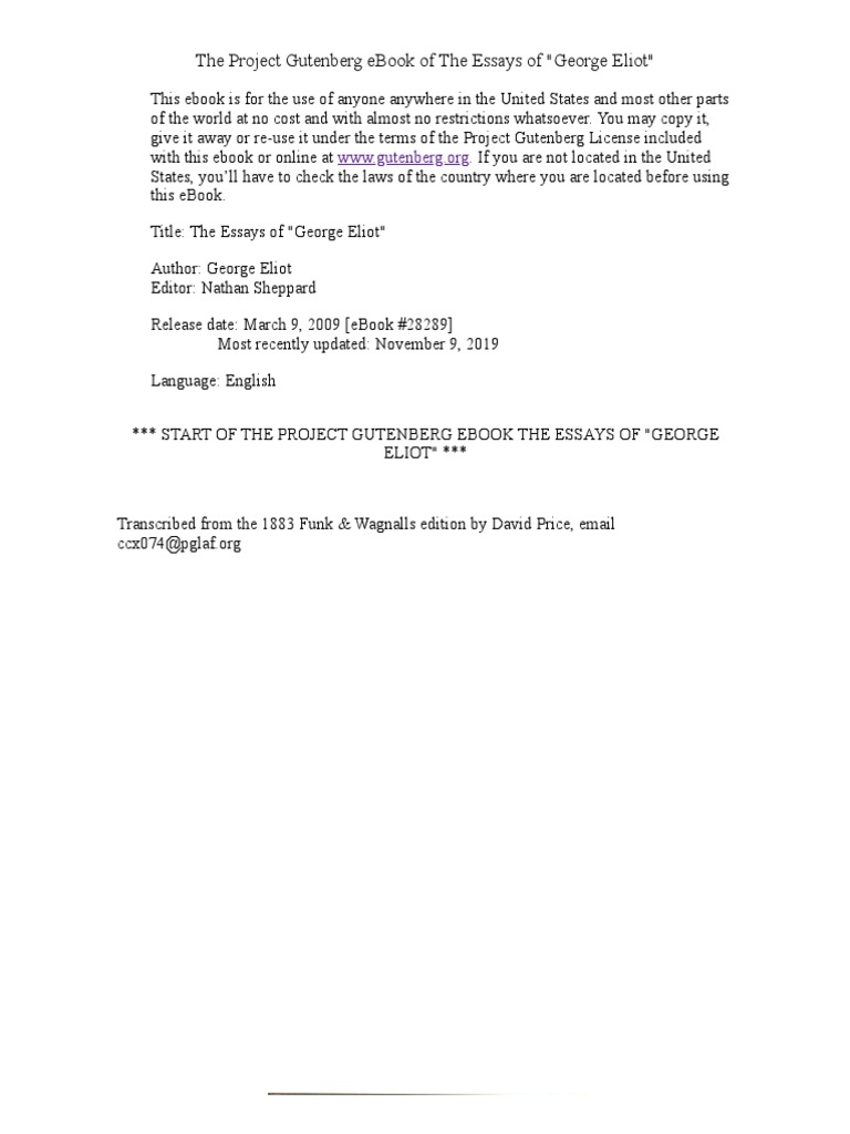 The Project Gutenberg Ebook of The Essays of "George Eliot" | PDF ...
