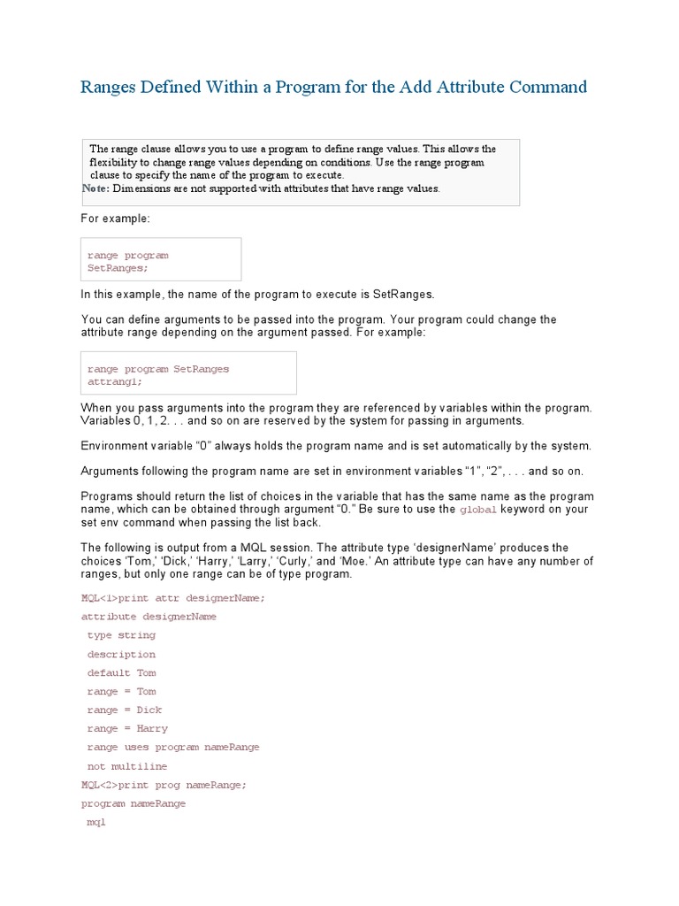 Ranges Defined Within A Program For The Add Attribute Command | PDF ...