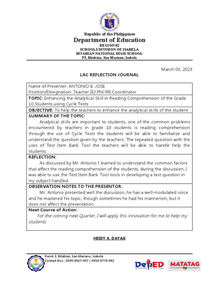 LAC JOURNAL - REFLECTION Mine | PDF