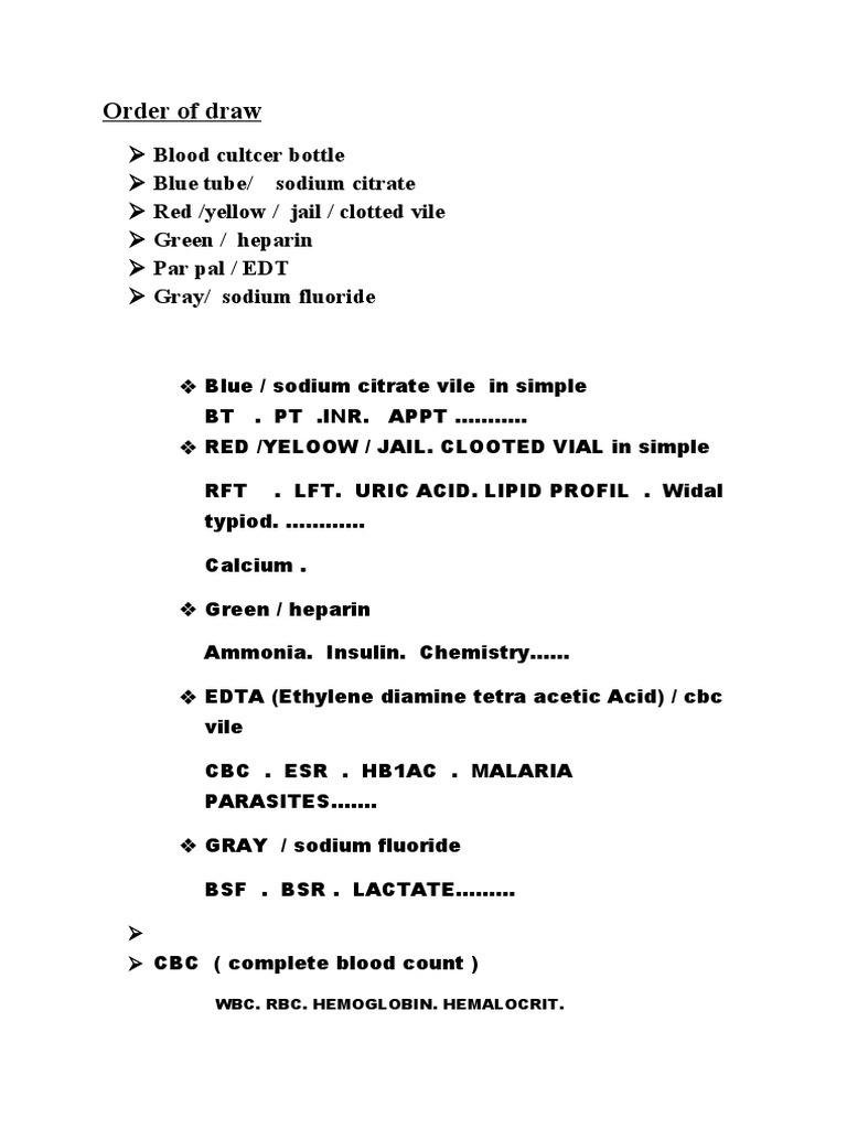 Order of Draw | PDF | Clinical Medicine | Blood