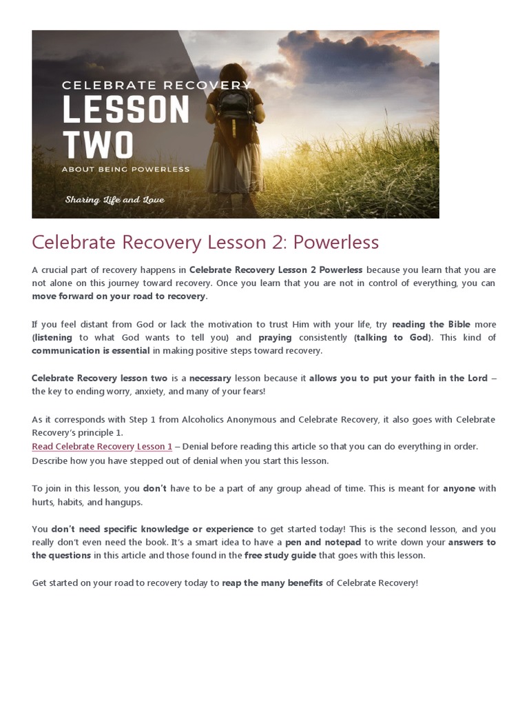 Celebrate Recovery Lesson 2 - Powerless | PDF | Twelve Step Program ...