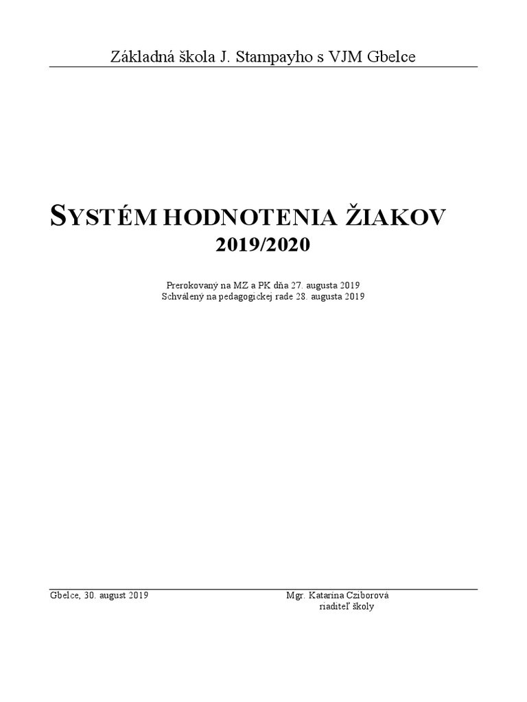 System Hodnotenia Ziakov - Tanuloi Ertekeles 201920 | PDF