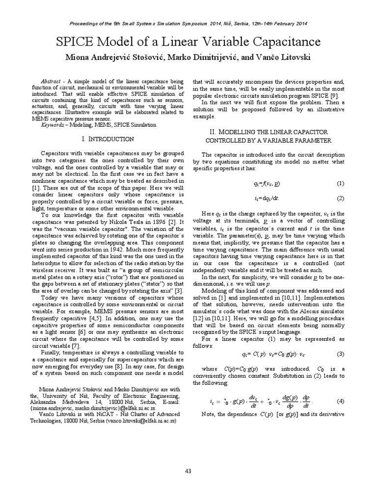 5.g 144 SPICE Model of A Linear Variable Capacitance | PDF | Capacitor | Spice