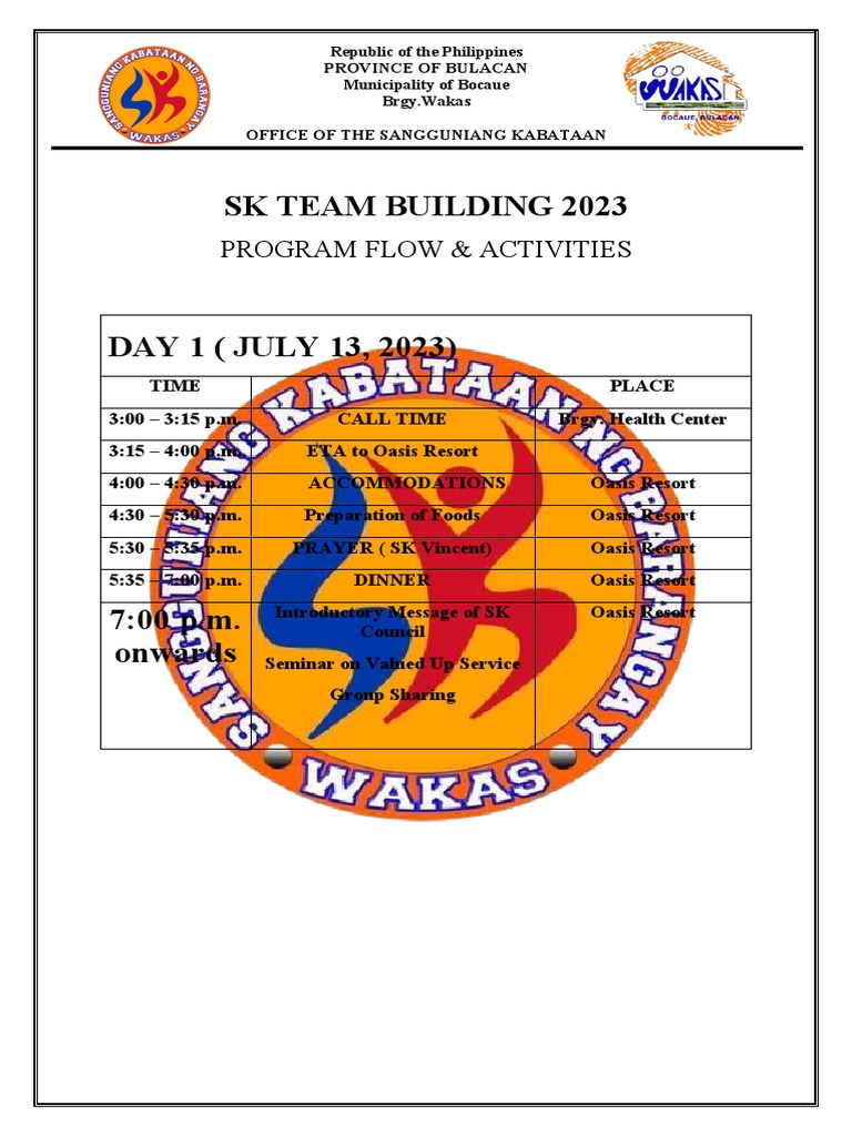 SK Team Building Program 2023 Schedule | PDF