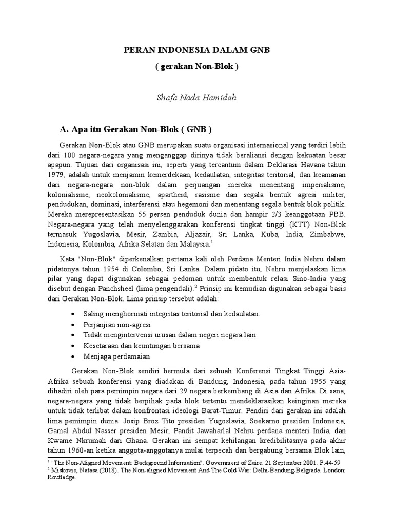 Peran Indonesia Dalam GNB (Shafa Nada Hamidah - 11 Ipa 2) | PDF