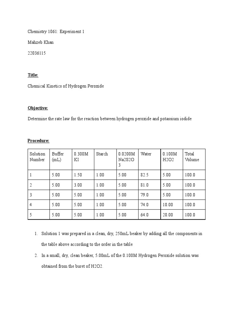 Chem-Lab Report 1 | PDF | Hydrogen Peroxide | Chemistry