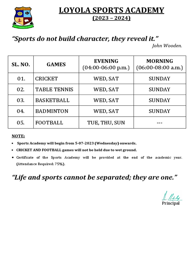 Loyola Sports Academy 2023-2024 | PDF