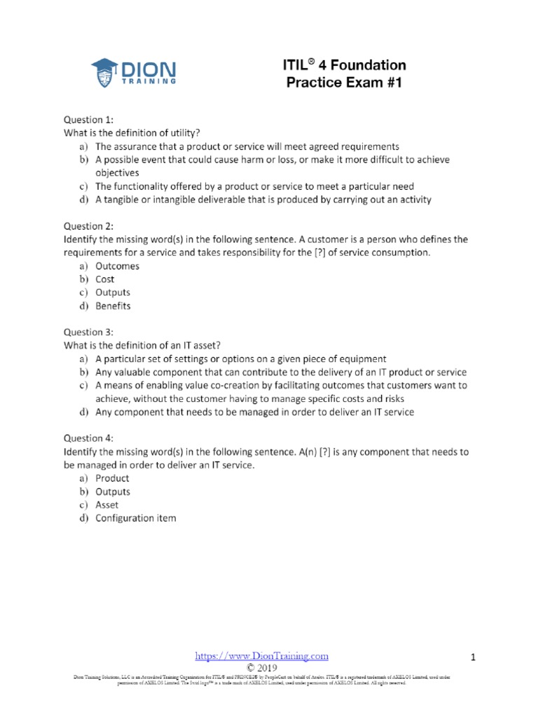ITIL 4 Foundation (Practice Exam 2) | PDF