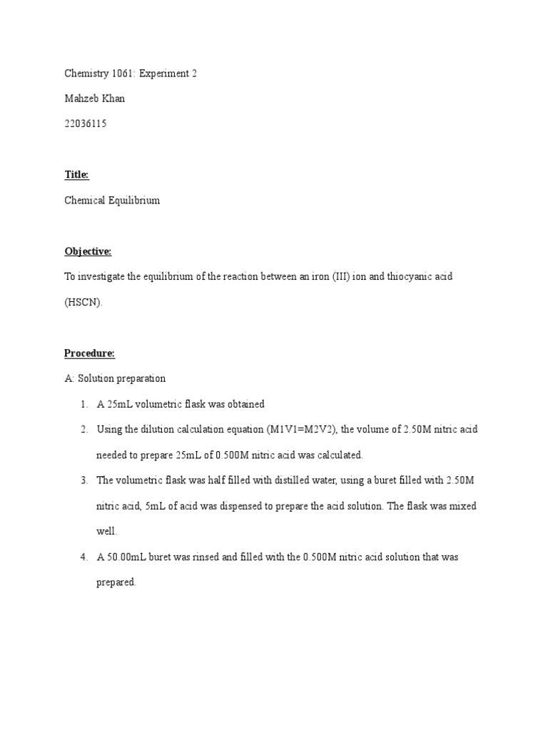 Chem-Lab Report 2 | PDF | Chemical Equilibrium | Acid