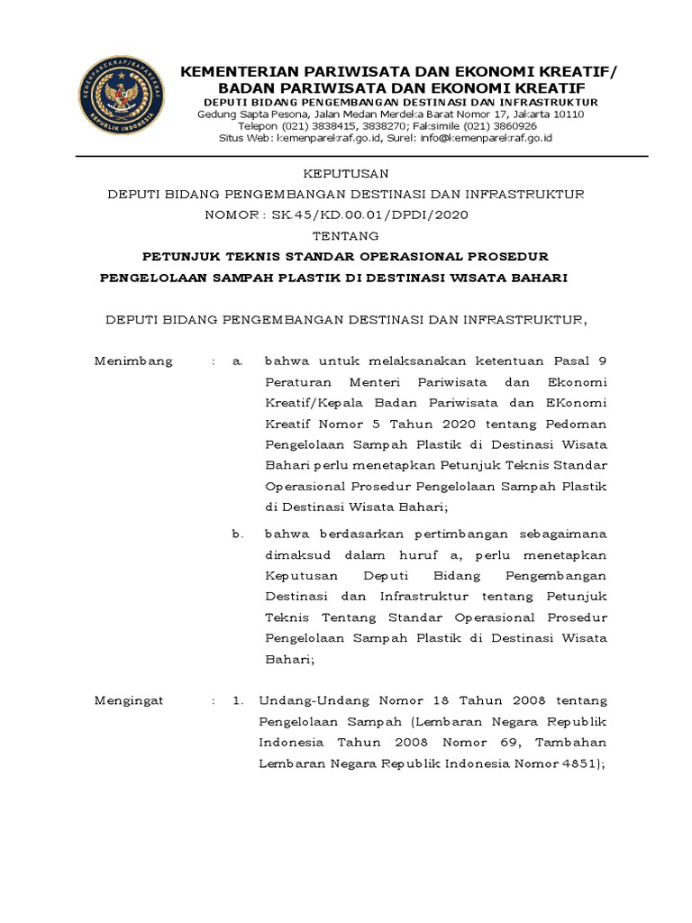 DRAFT KEPDEP 3 SOP Pengelolaan Sampah 071220 | PDF