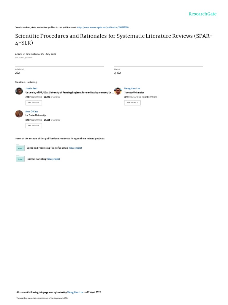 Scientific Procedures and Rationales For Systematic Literature Reviews ...