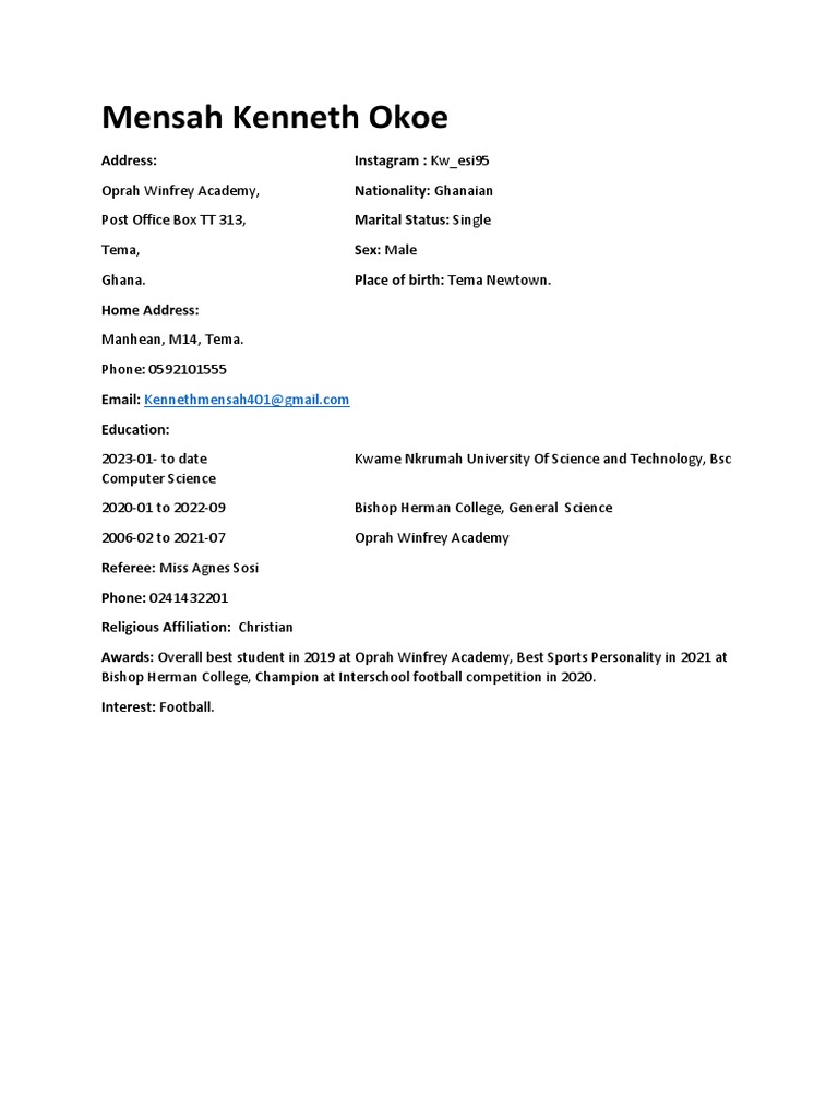 CV (Mensah Kenneth Okoe) | PDF