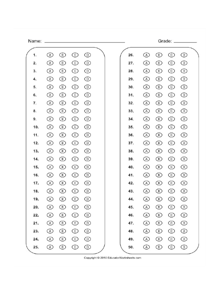 Bubble Answer Sheet 1-50 - PDF | PDF Bubble Answer Sheet 1-50 - PDF | PDF