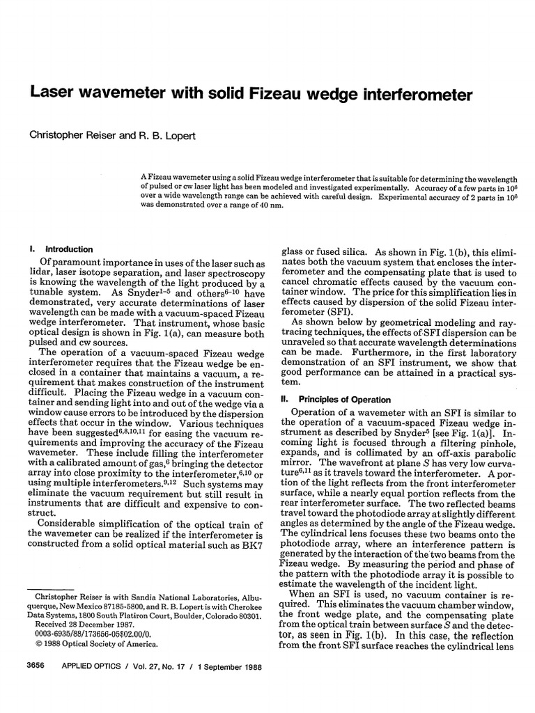 Reiser 1988 | PDF | Interferometry | Laser