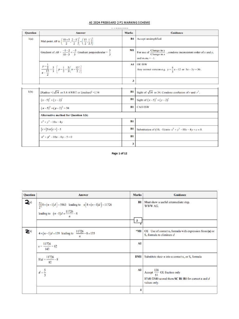 As 2024 Preboard 2 P1 Marking Scheme | PDF