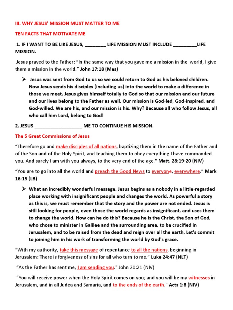 III. WHY JESUS' MISSION MUST MATTER TO ME - PPTM | Download Free PDF ...