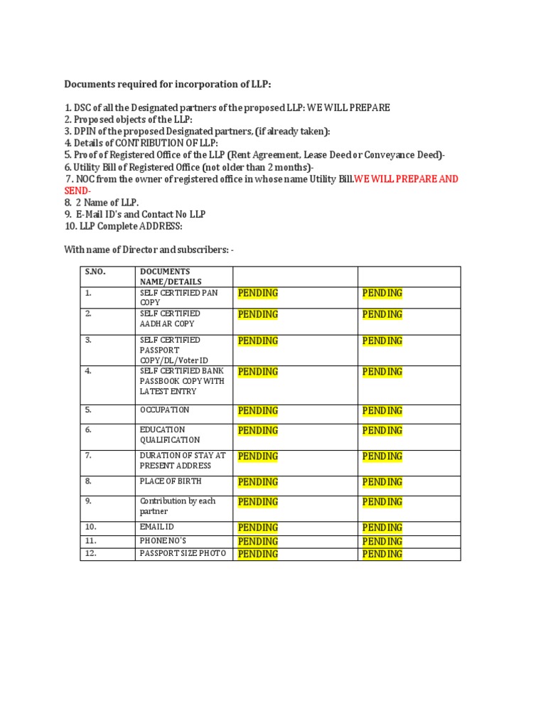 LLP Incorporation Checklist | PDF
