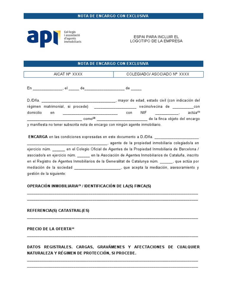 001 1 Nota Encargo Con Exc | PDF | Propiedad | Bienes raíces