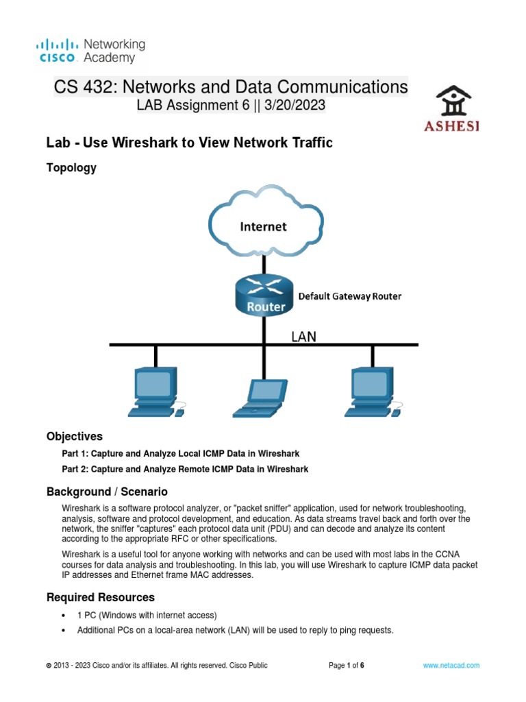 Lab Use Wireshark To View Network Traffic Pdf Ip Address Communications Protocols