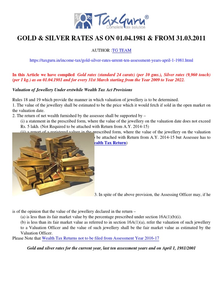 Gold & Silver Rates As On 01.04.1981 & From 31.03.2011 - Taxguru - in ...