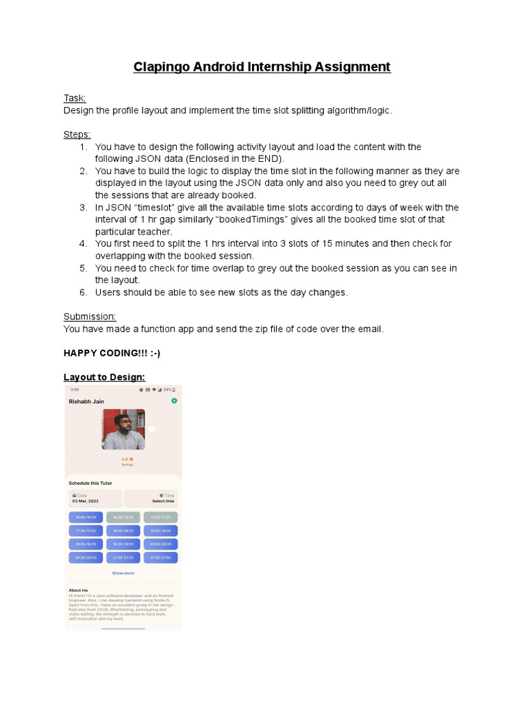 Clapingo Android Internship Assignment | PDF | Android (Operating System) | Software Engineering