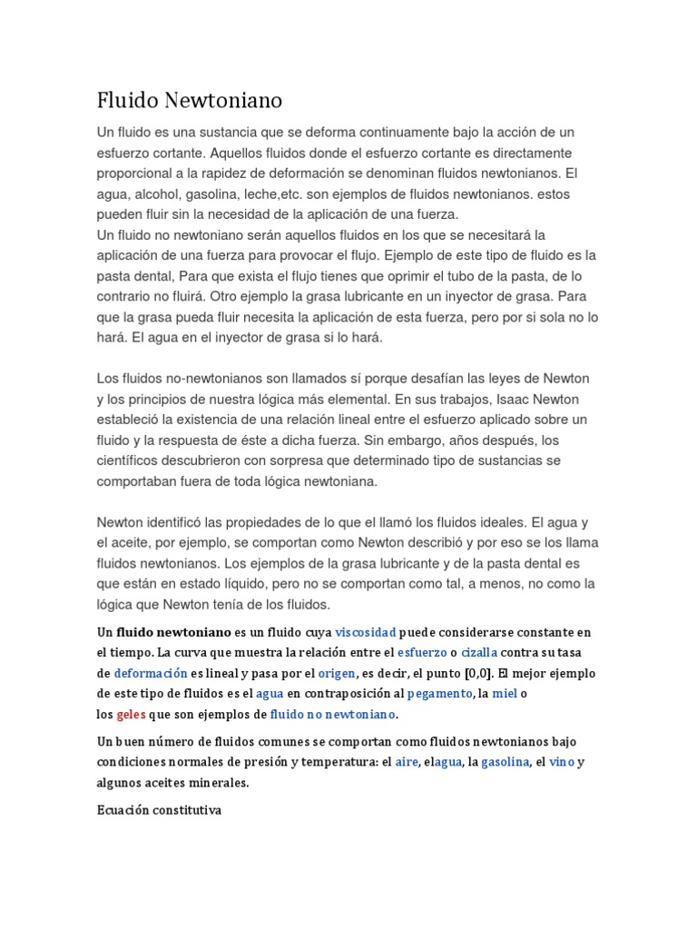 Fluido Newtoniano | PDF | Viscosidad | Fluido