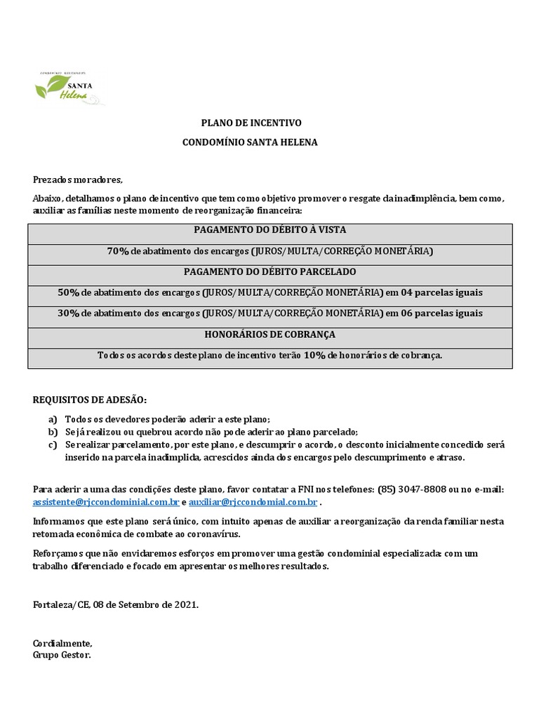 Plano de Incentivo Santa Helena | PDF