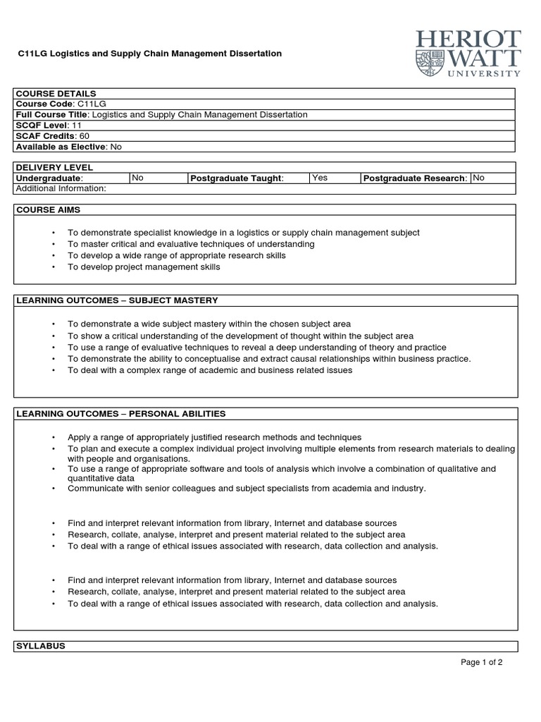 Syllabi-Dissertation-Heriot Watt University, UK | Download Free PDF ...