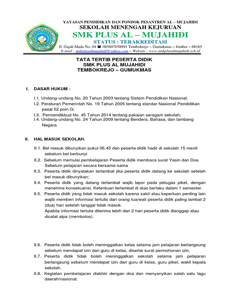 Tata Tertib Dan Bobot Point Pelanggaran Siswa | PDF
