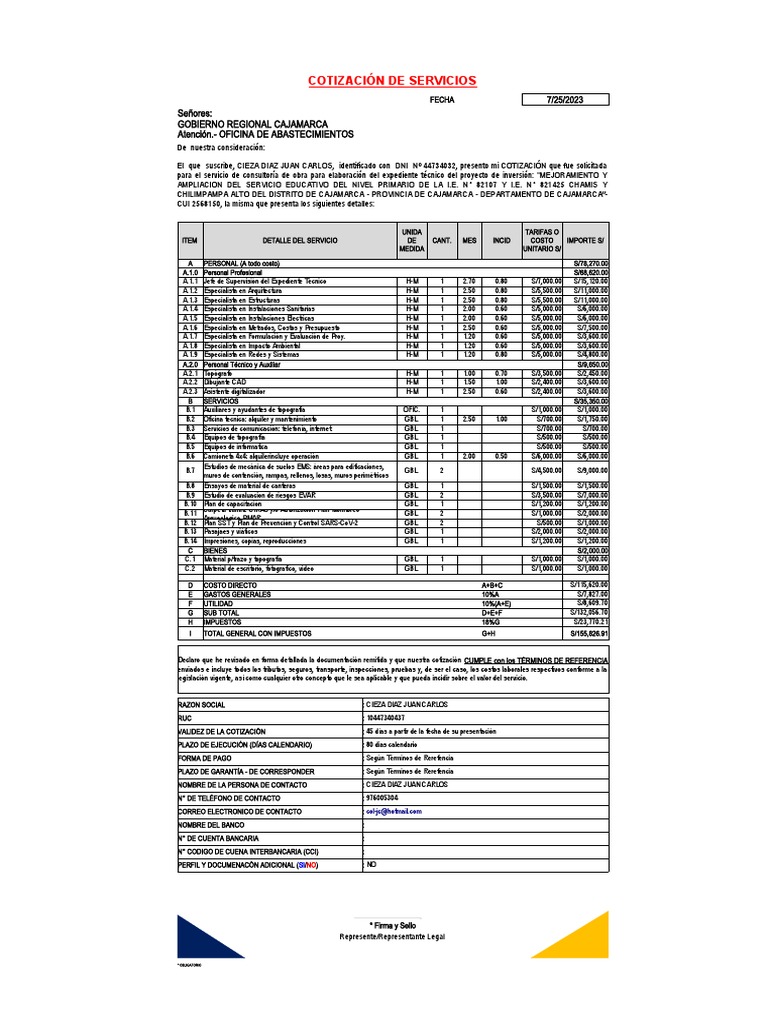 Cotización - Expediente - Cieza Diaz Juan Carlos | PDF