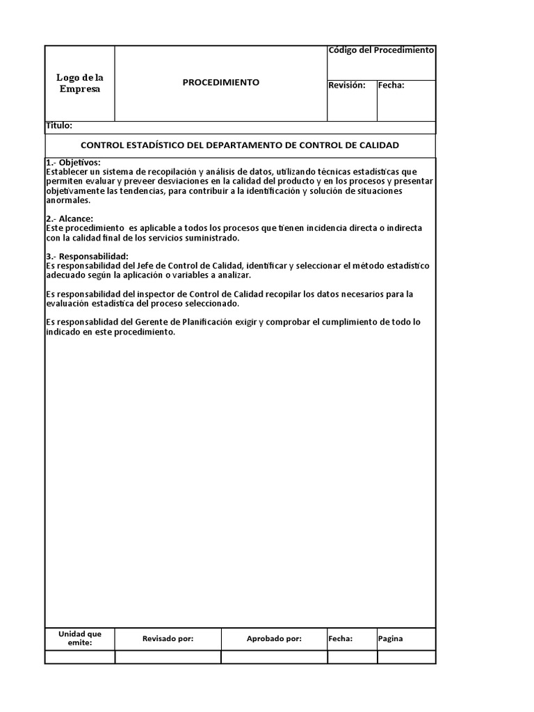 Procedimiento Control Estadistico Del Dep Control | PDF | Calidad ...