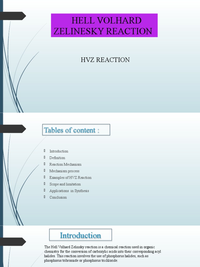 Hell-Volhard-Zelinsky Reaction Overview | PDF | Chemical Reactions ...