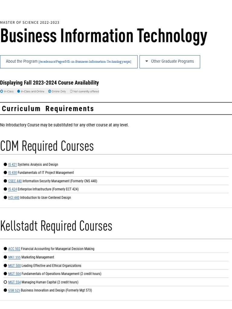 MS in Business Information Technology DePaul CDM | PDF | Thesis | Course Credit
