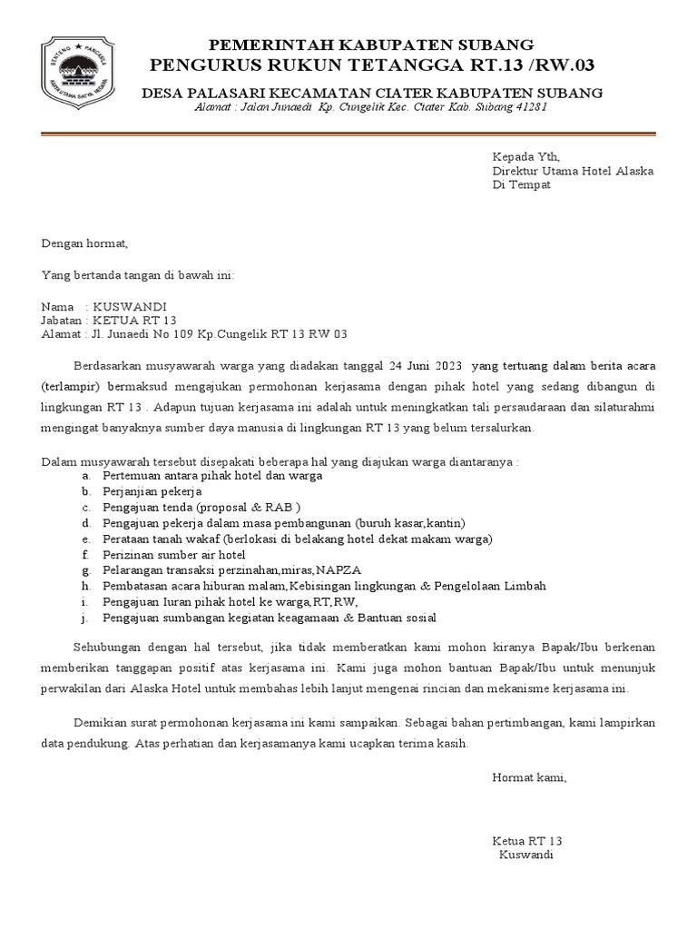 Surat Permohonan Kerjasama | PDF