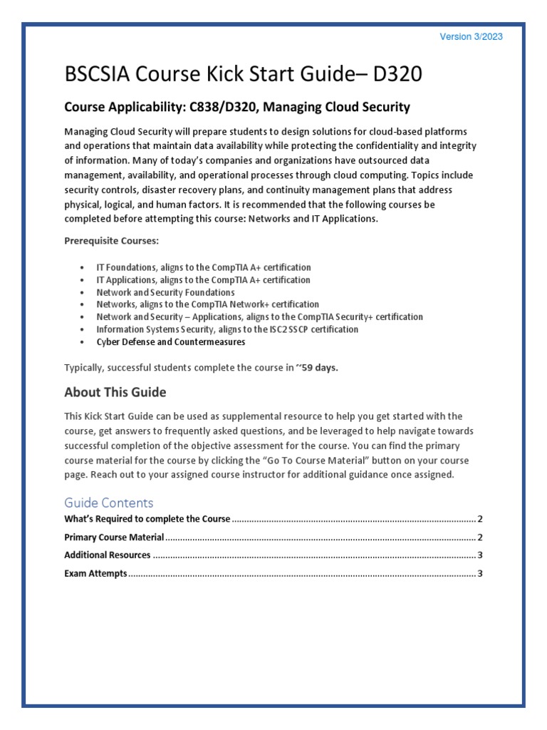 Course Kick Start - D320 | PDF | Computer Security | Security