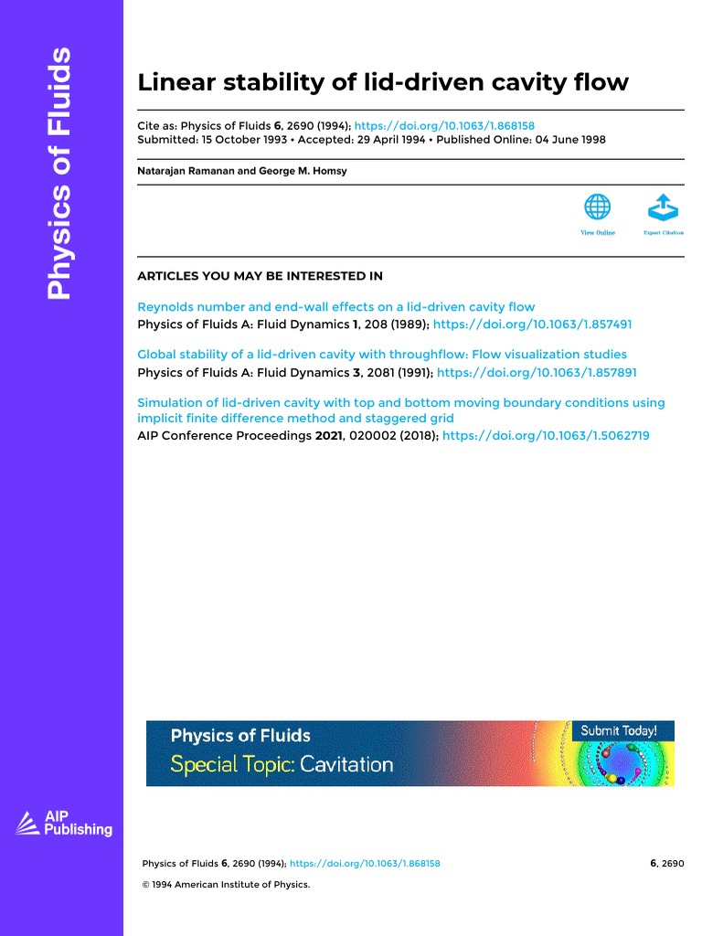 Linear Stability of Lid-Driven Cavity Flow: Articles You May Be Interested in | PDF ...