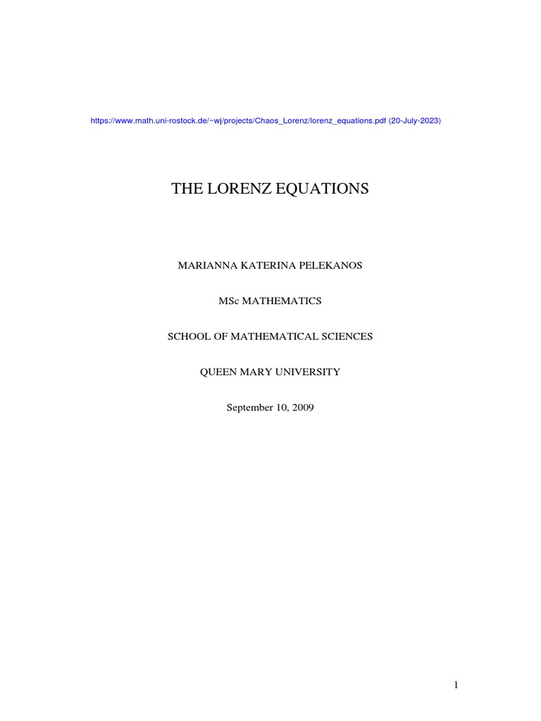Lorenz Equations Pdf Chaos Theory Attractor
