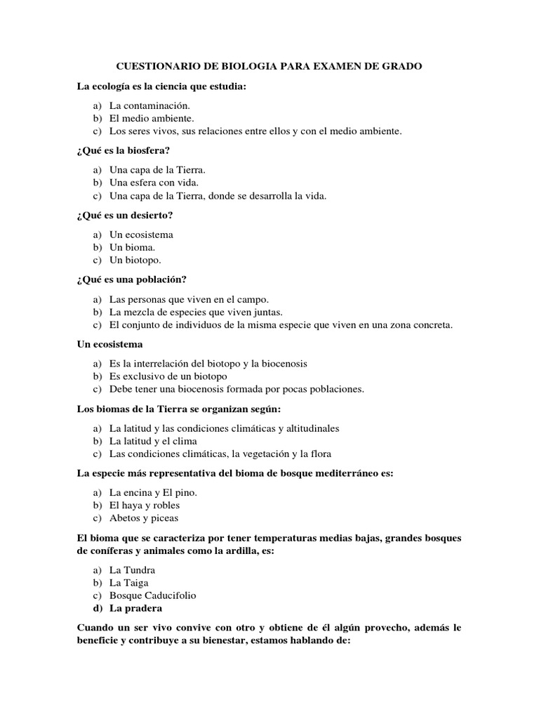 Cuestionario de Biologia para Examen de Grado | PDF | Neurona | Sistema nervioso central