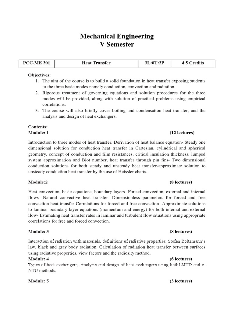 BTech - 5th - 6th - Sem ME | PDF | Heat Transfer | Machines