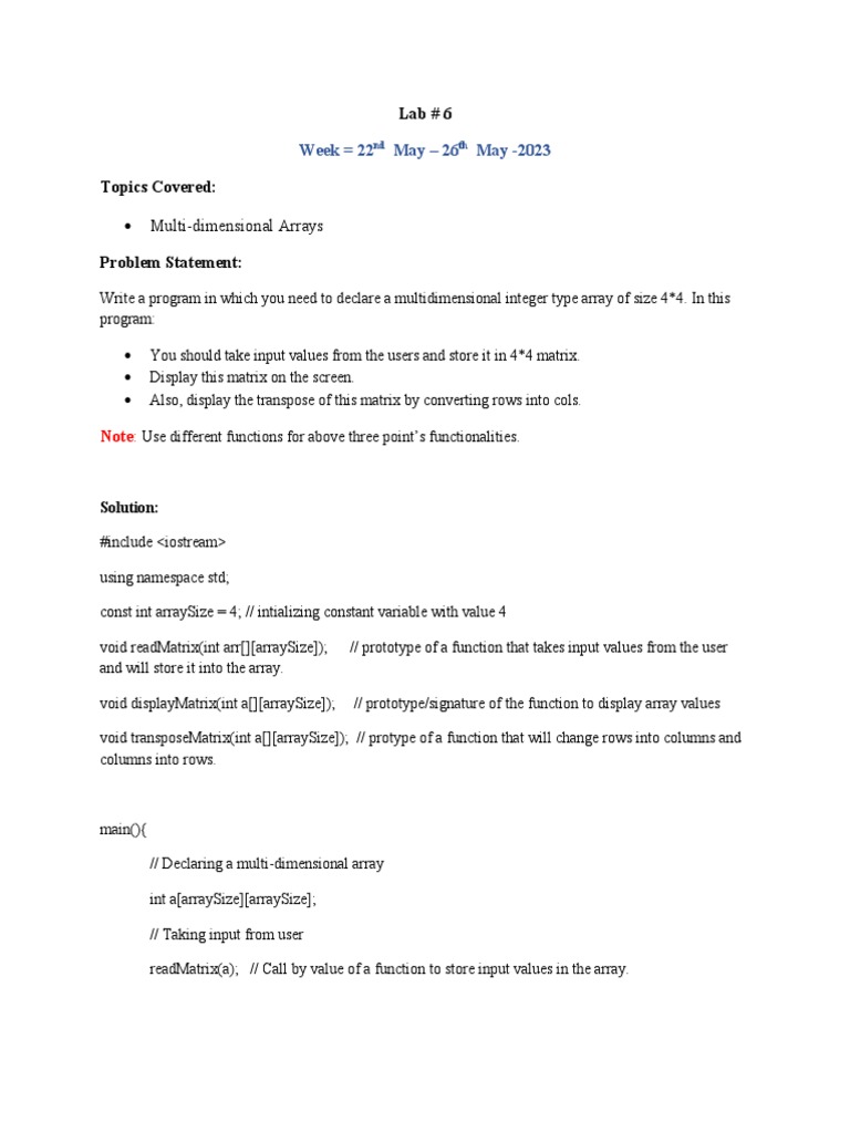 CS201 (P) ProblemStatement | Download Free PDF | Matrix (Mathematics) | Computer Programming